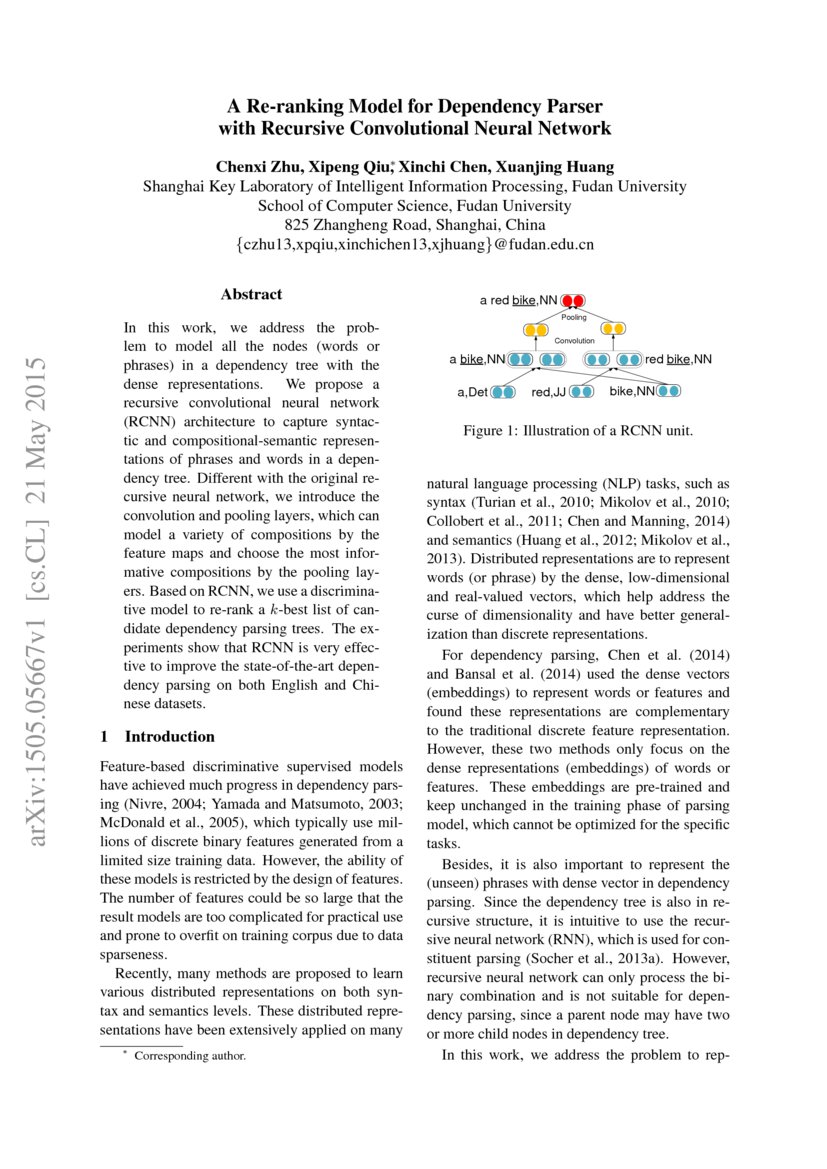 A Re Ranking Model For Dependency Parser With Recursive Convolutional Neural Network Deepai