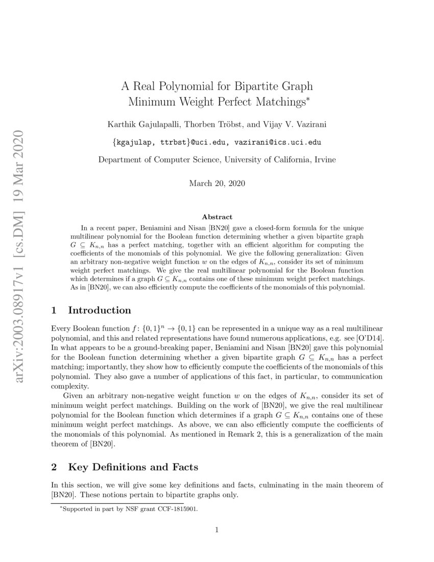 A Real Polynomial for Bipartite Graph Minimum Weight Perfect Matchings | DeepAI