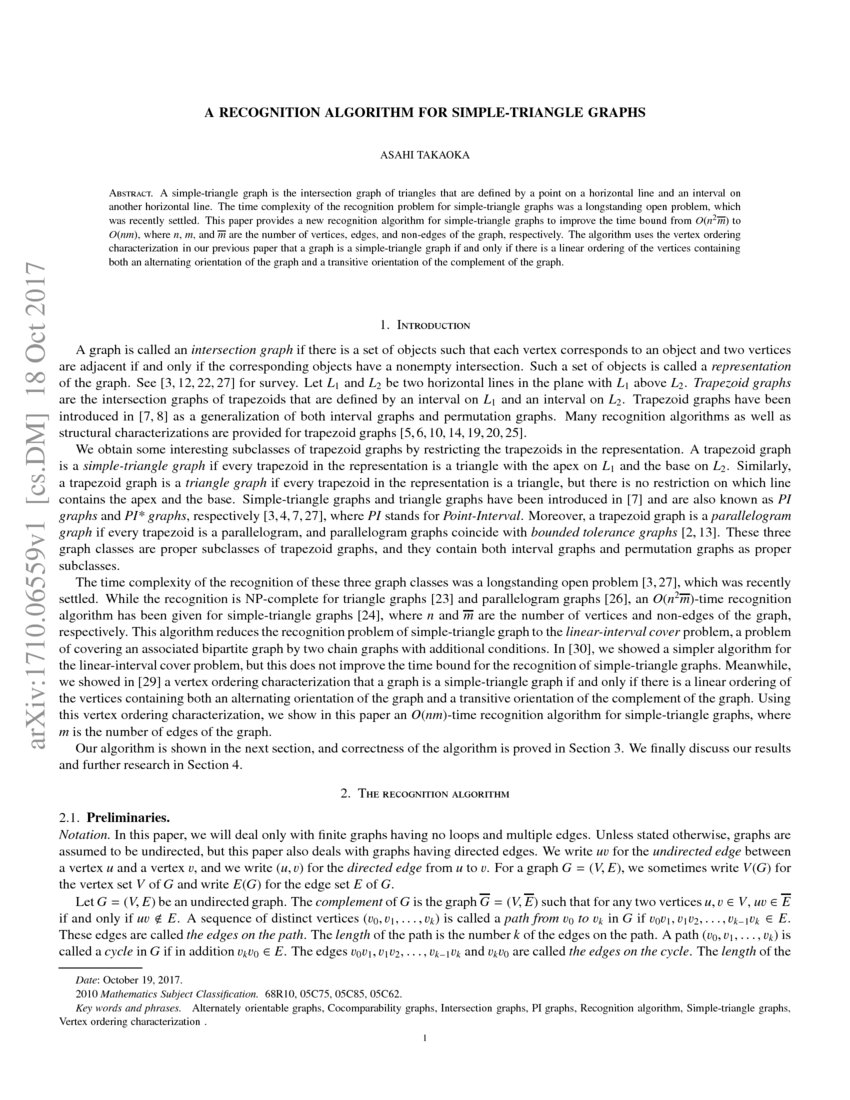 A Recognition Algorithm For Simple Triangle Graphs Deepai