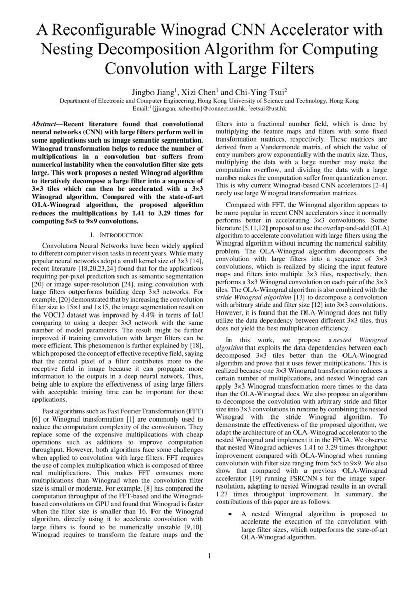 A Reconfigurable Winograd Cnn Accelerator With Nesting Decomposition Algorithm For Computing