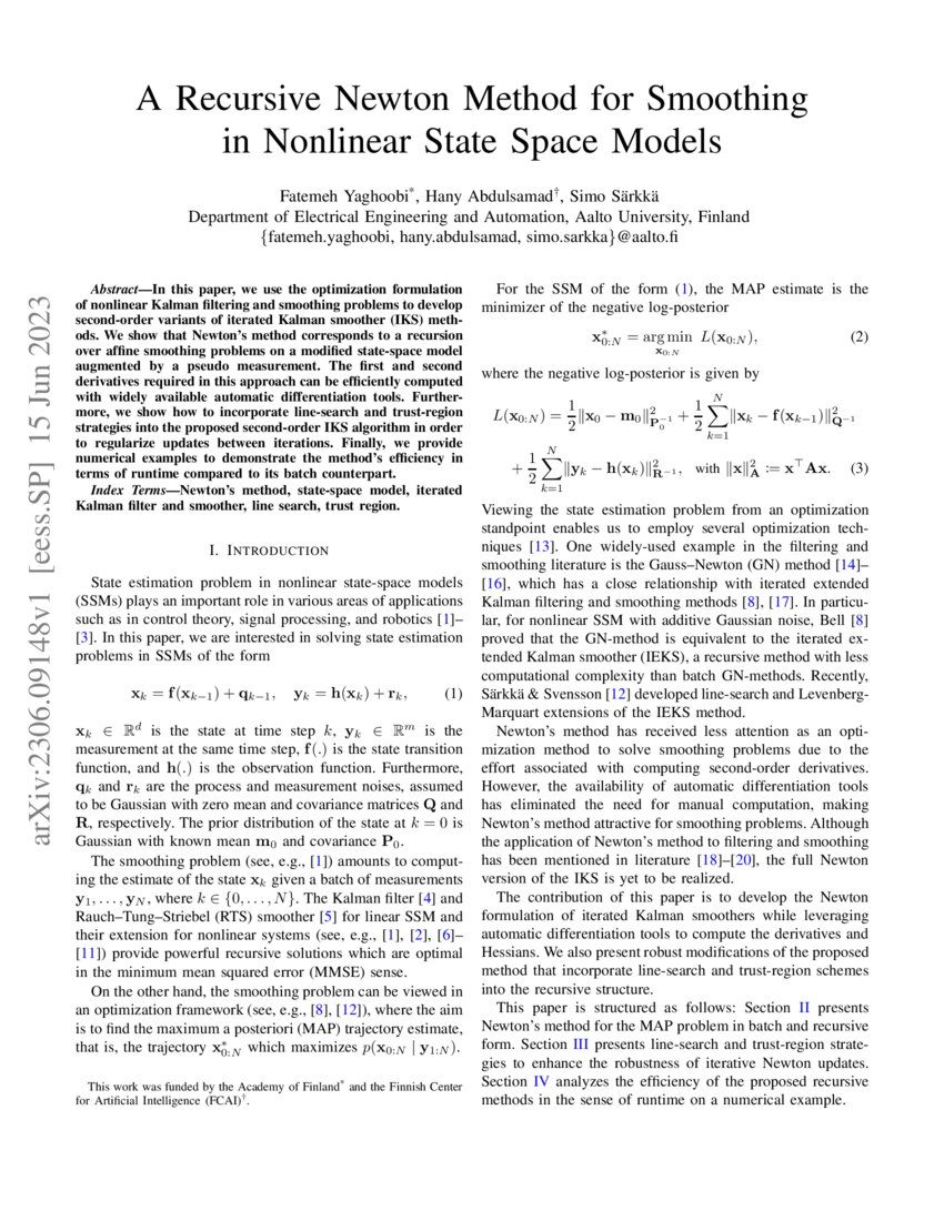 A Recursive Newton Method For Smoothing In Nonlinear State Space Models Deepai