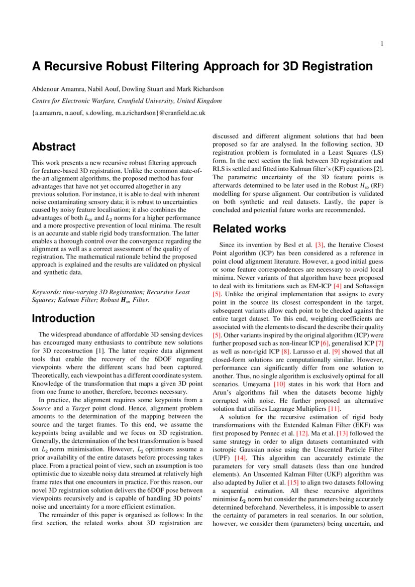 A recursive robust filtering approach for 3D registration | DeepAI