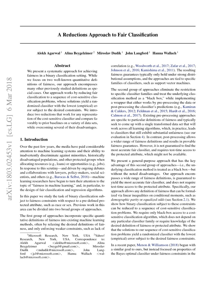 A Reductions Approach to Fair Classification | DeepAI