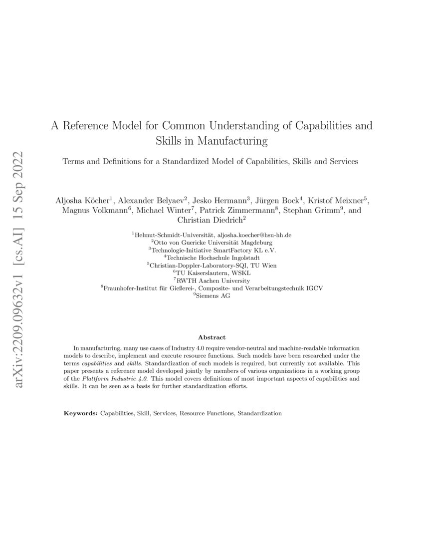A Reference Model for Common Understanding of Capabilities and Skills in Manufacturing | DeepAI