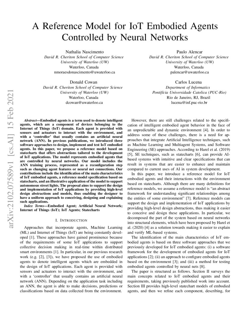 A Reference Model for IoT Embodied Agents Controlled by Neural Networks | DeepAI