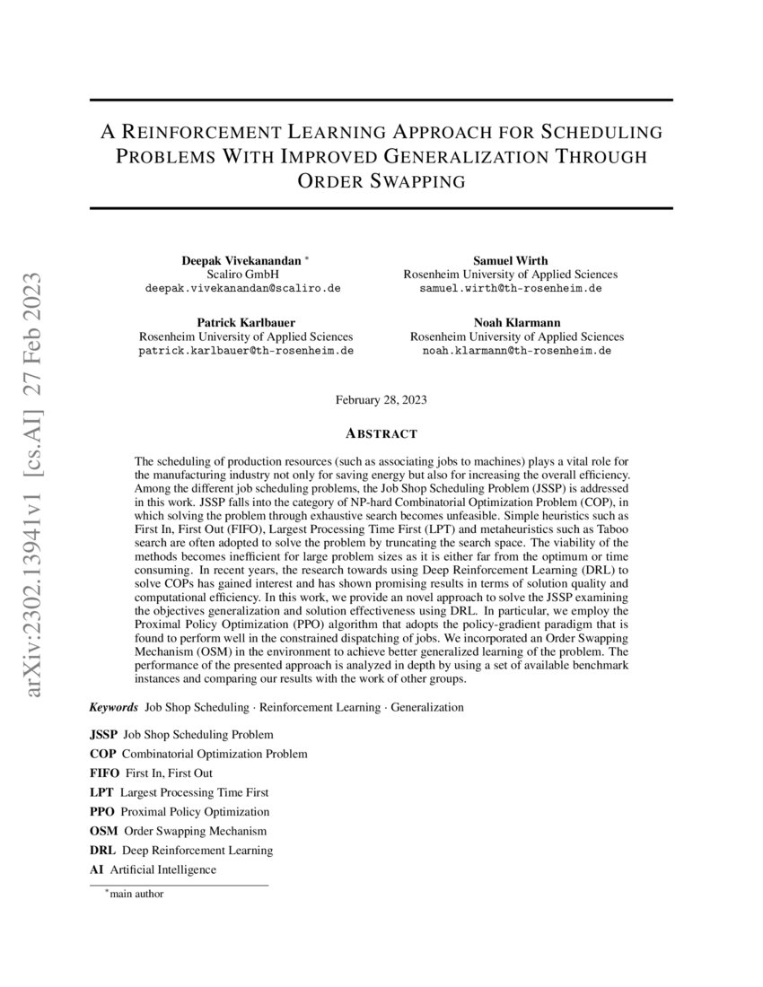 A Reinforcement Learning Approach for Scheduling Problems With Improved Generalization Through ...