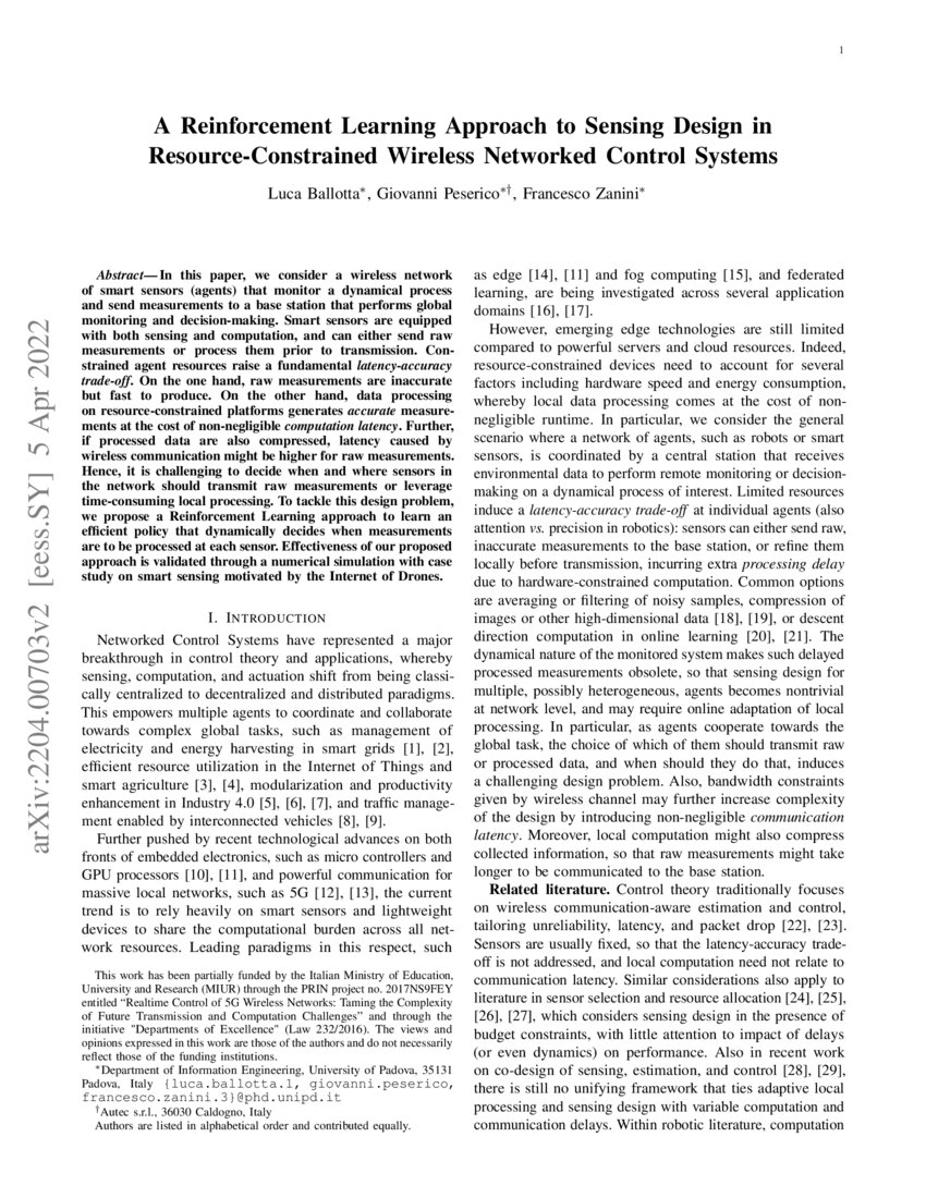 A Reinforcement Learning Approach To Sensing Design In Resource Constrained Wireless Networked