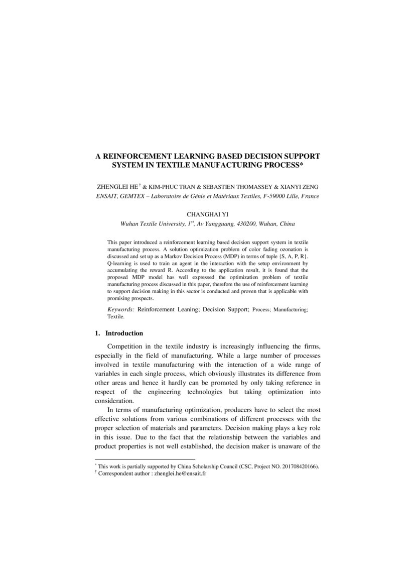 A reinforcement learning based decision support system in textile ...