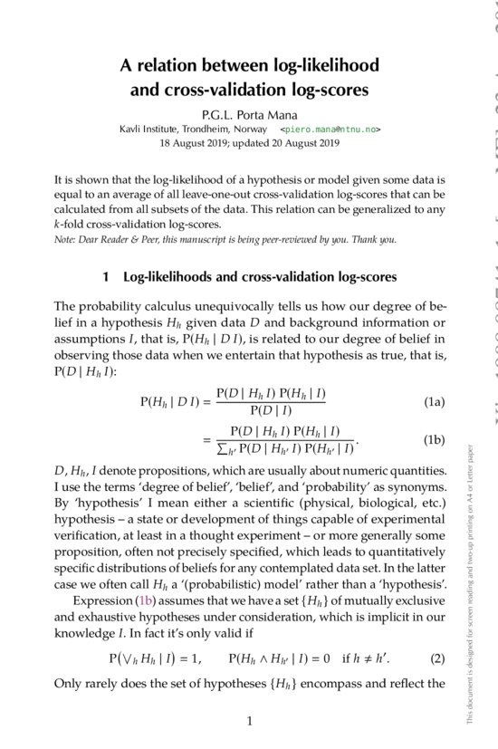 A relation between log-likelihood and cross-validation log-scores | DeepAI