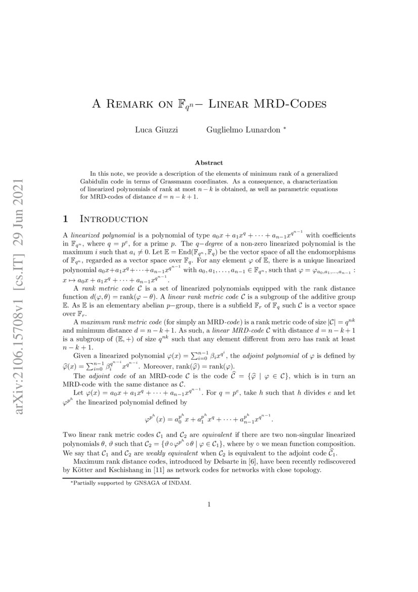A remark on 𝔽_q^n-Linear MRD codes | DeepAI