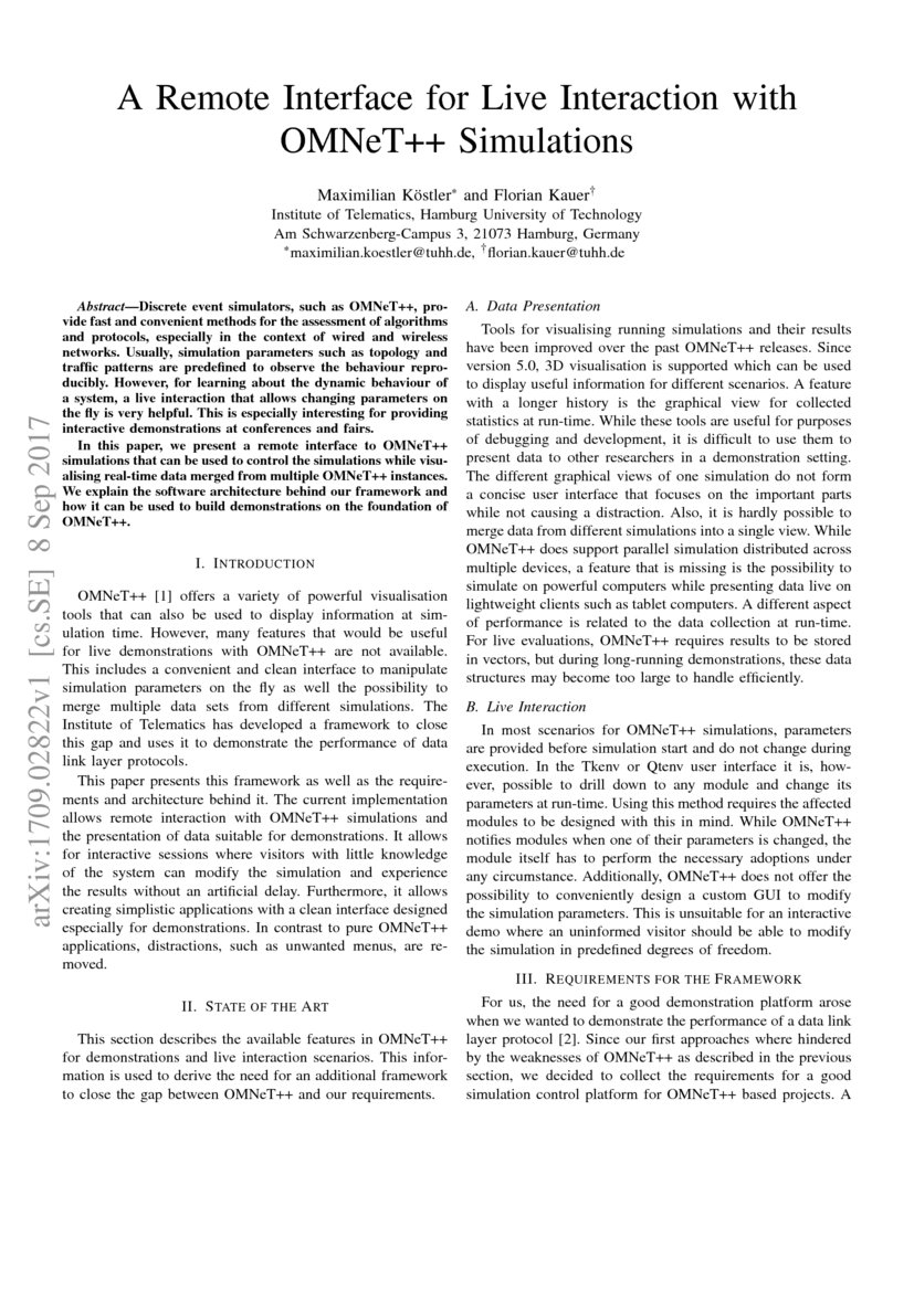 A Remote Interface for Live Interaction with OMNeT++ Simulations | DeepAI