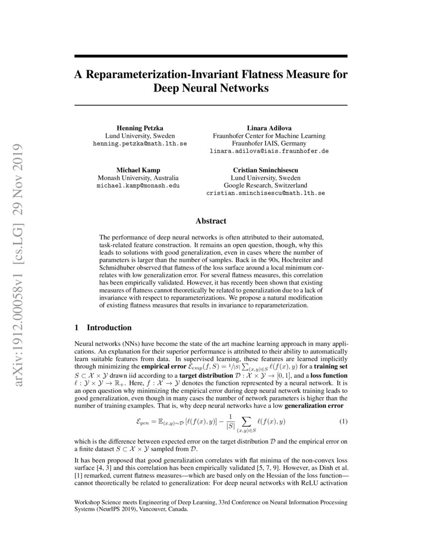 A Reparameterization Invariant Flatness Measure For Deep Neural Networks Deepai