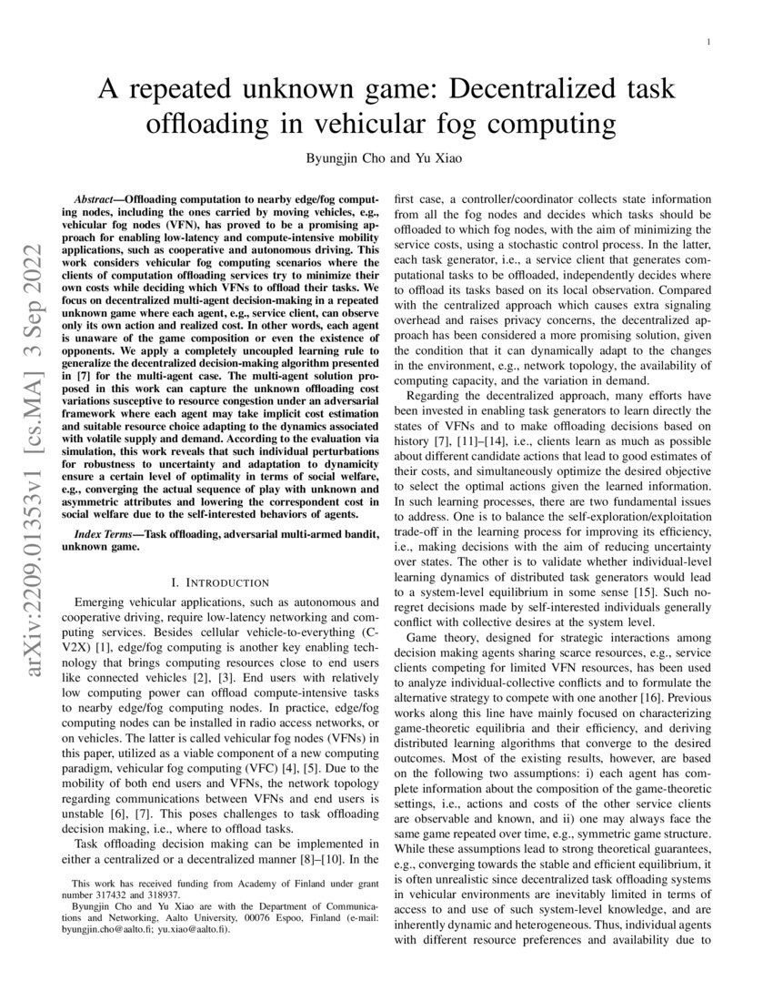 A Repeated Unknown Game Decentralized Task Offloading In Vehicular Fog