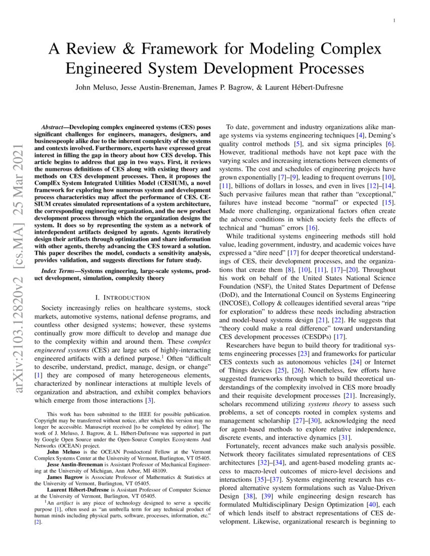 A Review Framework for Modeling Complex Engineered System Development ...