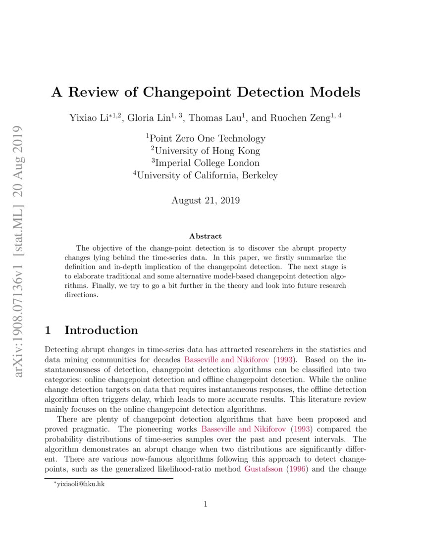 A Review of Changepoint Detection Models | DeepAI