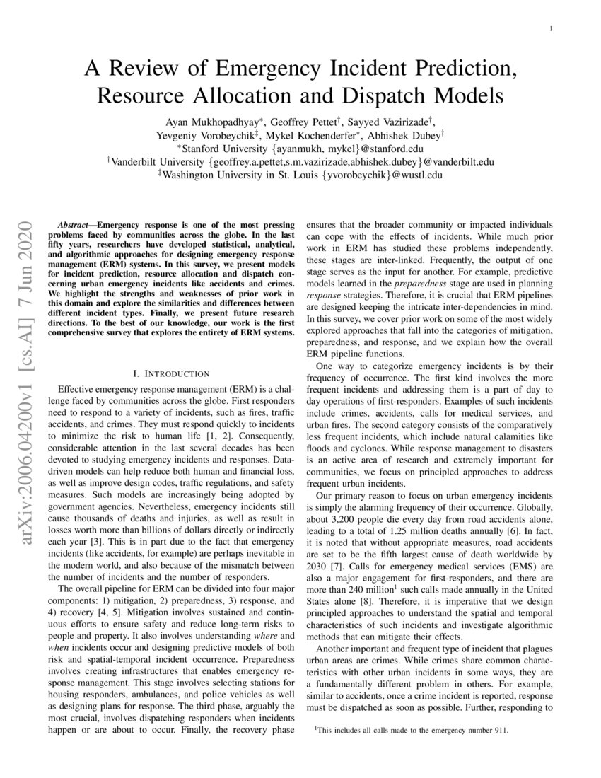 A Review of Emergency Incident Prediction, Resource Allocation and ...