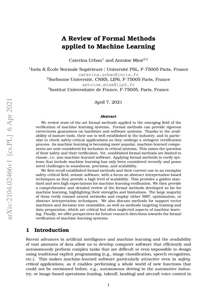 A Review of Formal Methods applied to Machine Learning | DeepAI