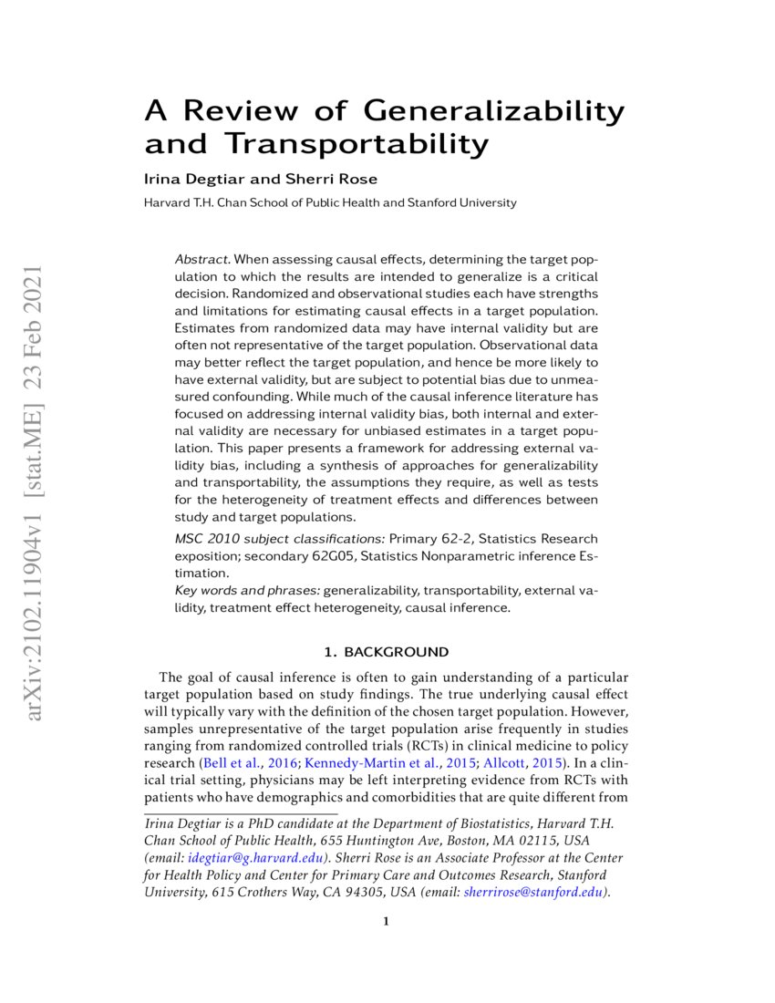 A Review of Generalizability and Transportability | DeepAI