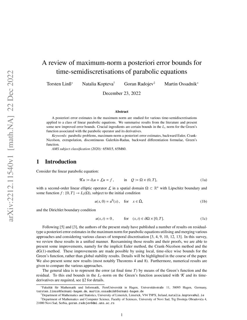 A Review Of Maximum Norm A Posteriori Error Bounds For Time