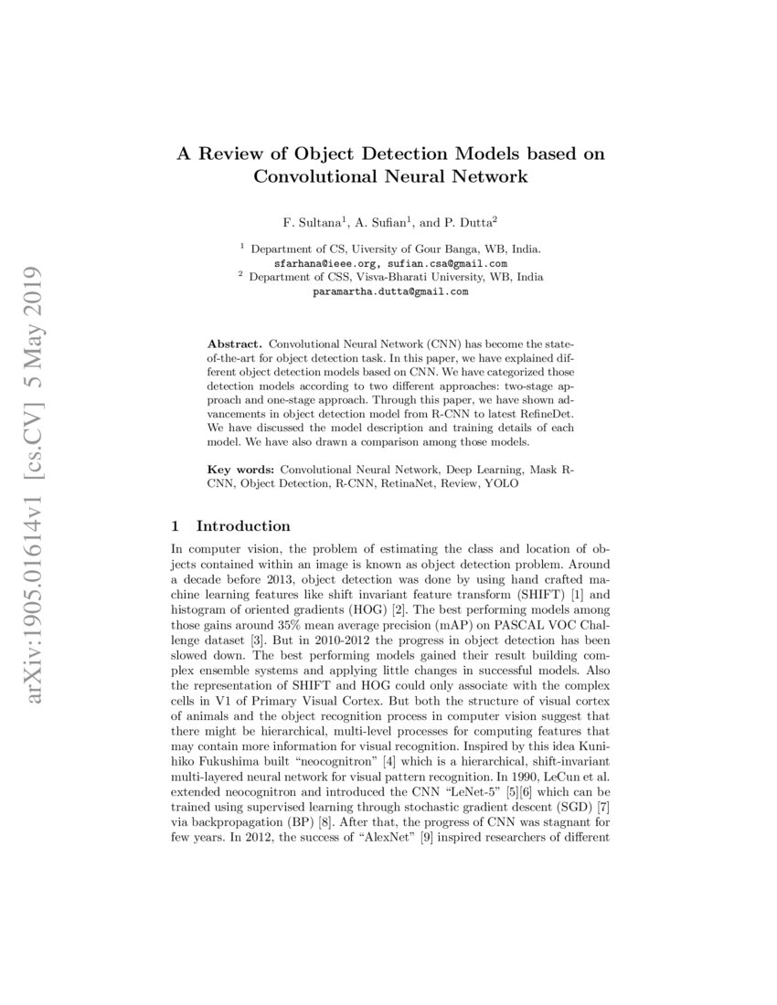 A Review Of Object Detection Models Based On Convolutional Neural Network Deepai