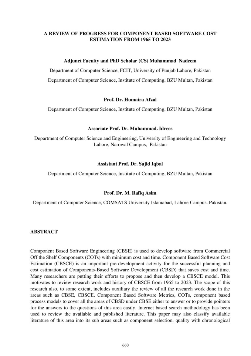 A Review Of Progress for Component Based Software Cost Estimation From 1965 to 2023 | DeepAI
