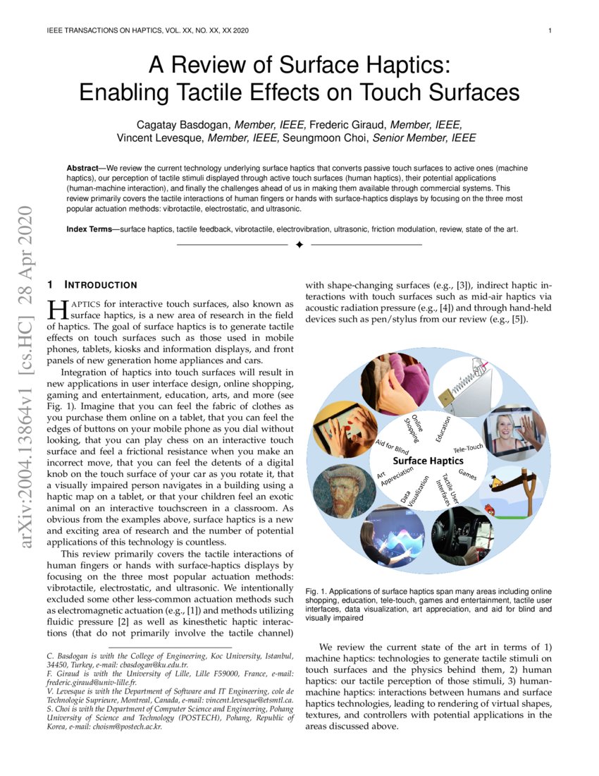 A Review of Surface Haptics:Enabling Tactile Effects on Touch Surfaces ...