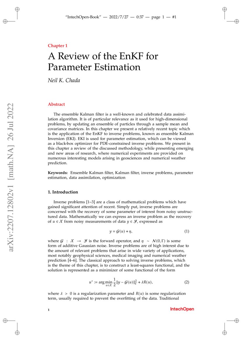A Review Of The Enkf For Parameter Estimation Deepai