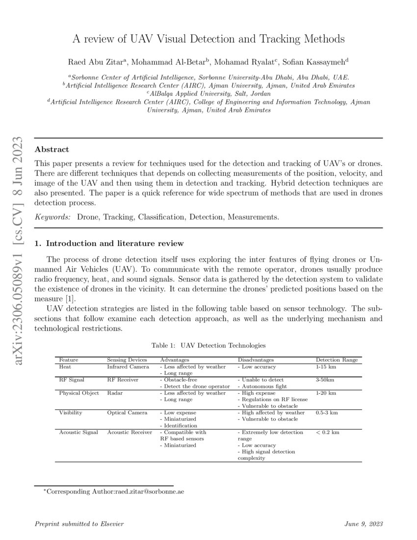 A Review Of Uav Visual Detection And Tracking Methods Deepai 8035