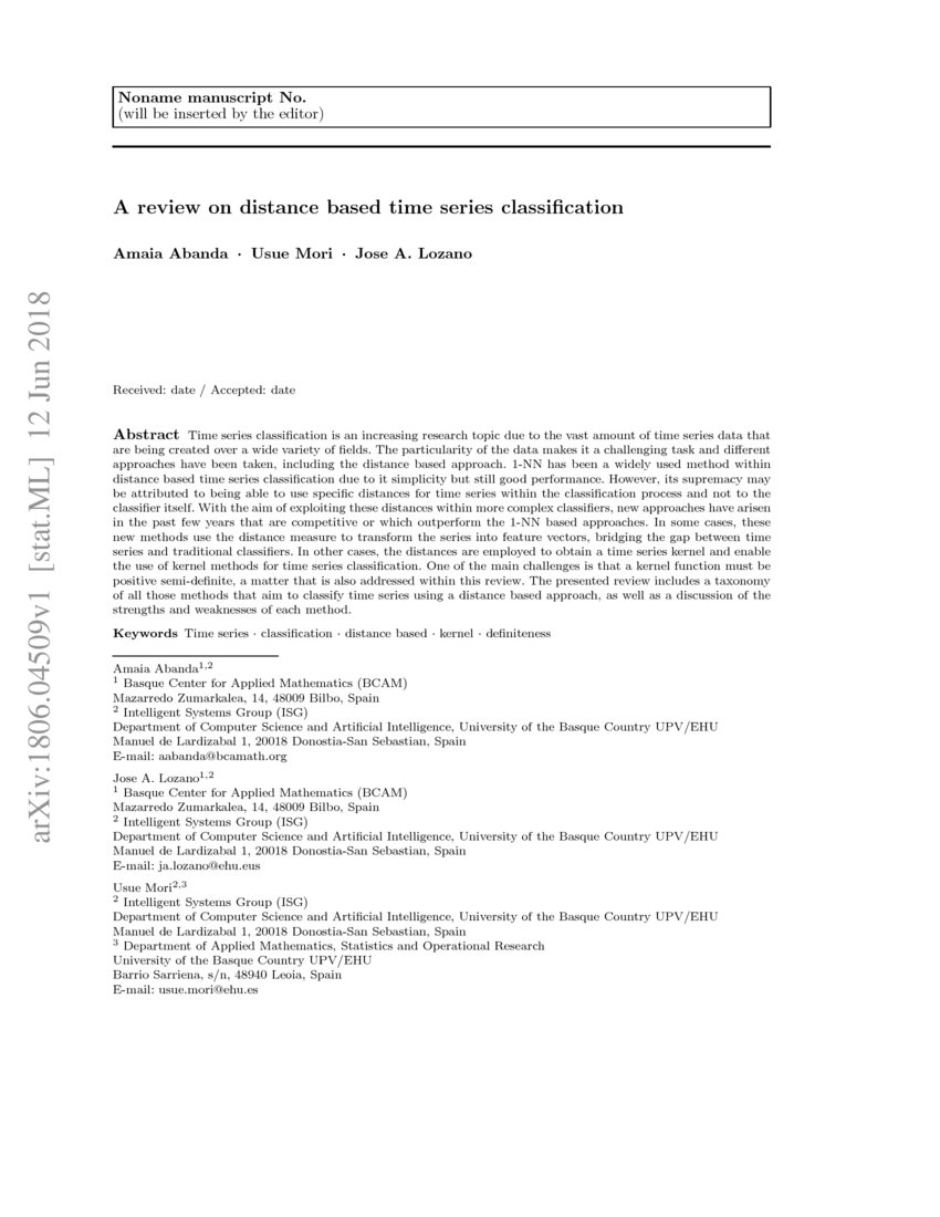 A review on distance based time series classification | DeepAI