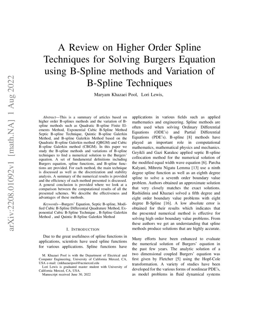 A Review on Higher Order Spline Techniques for Solving Burgers Equation using B-Spline methods ...