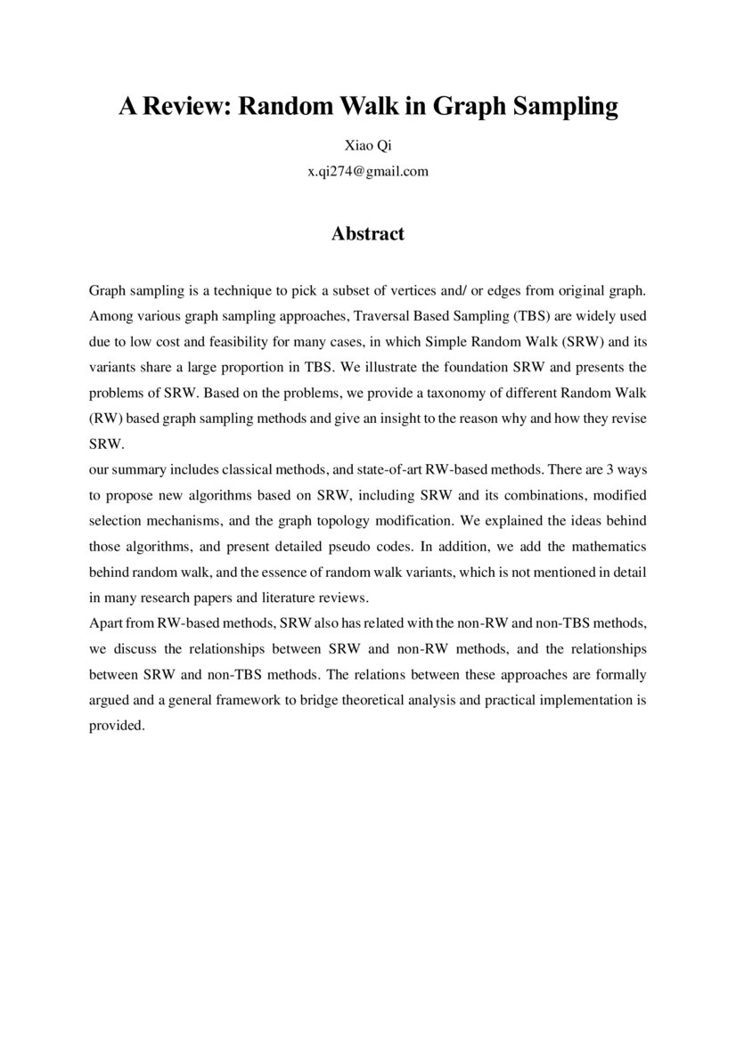 A Review Random Walk In Graph Sampling Deepai