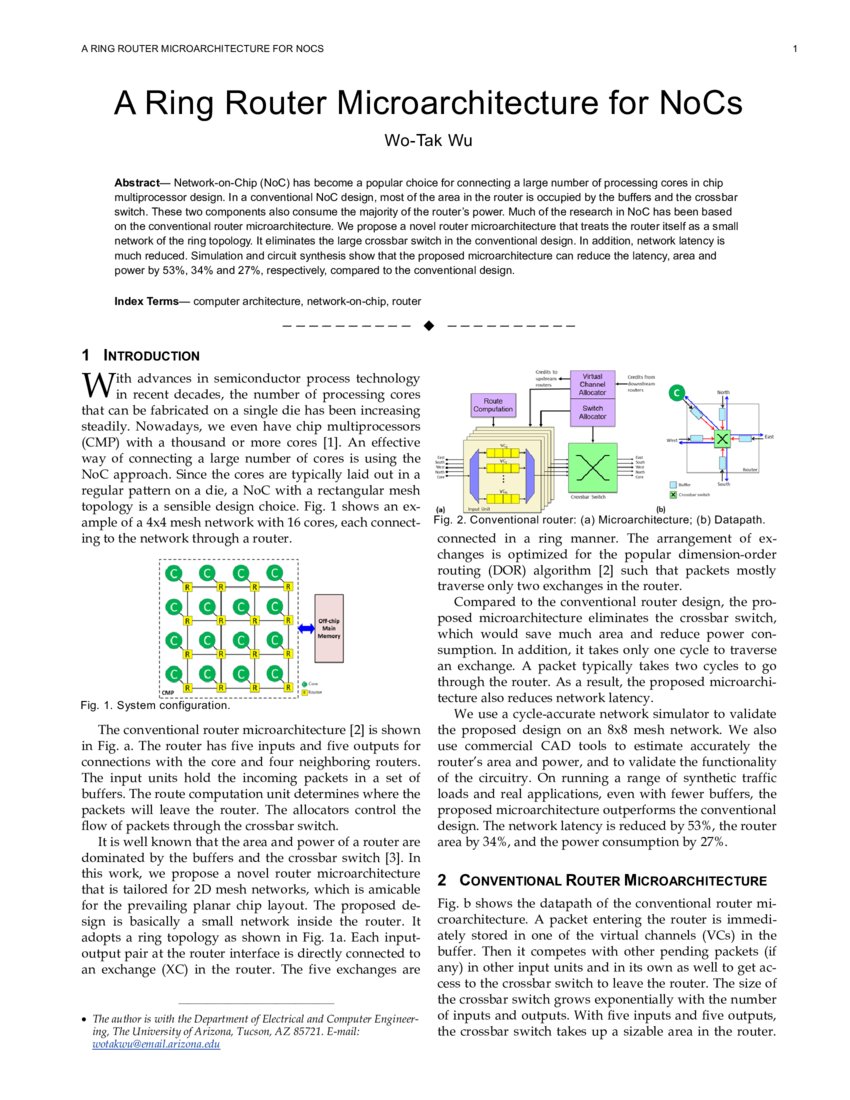 A Ring Router Microarchitecture for NoCs | DeepAI