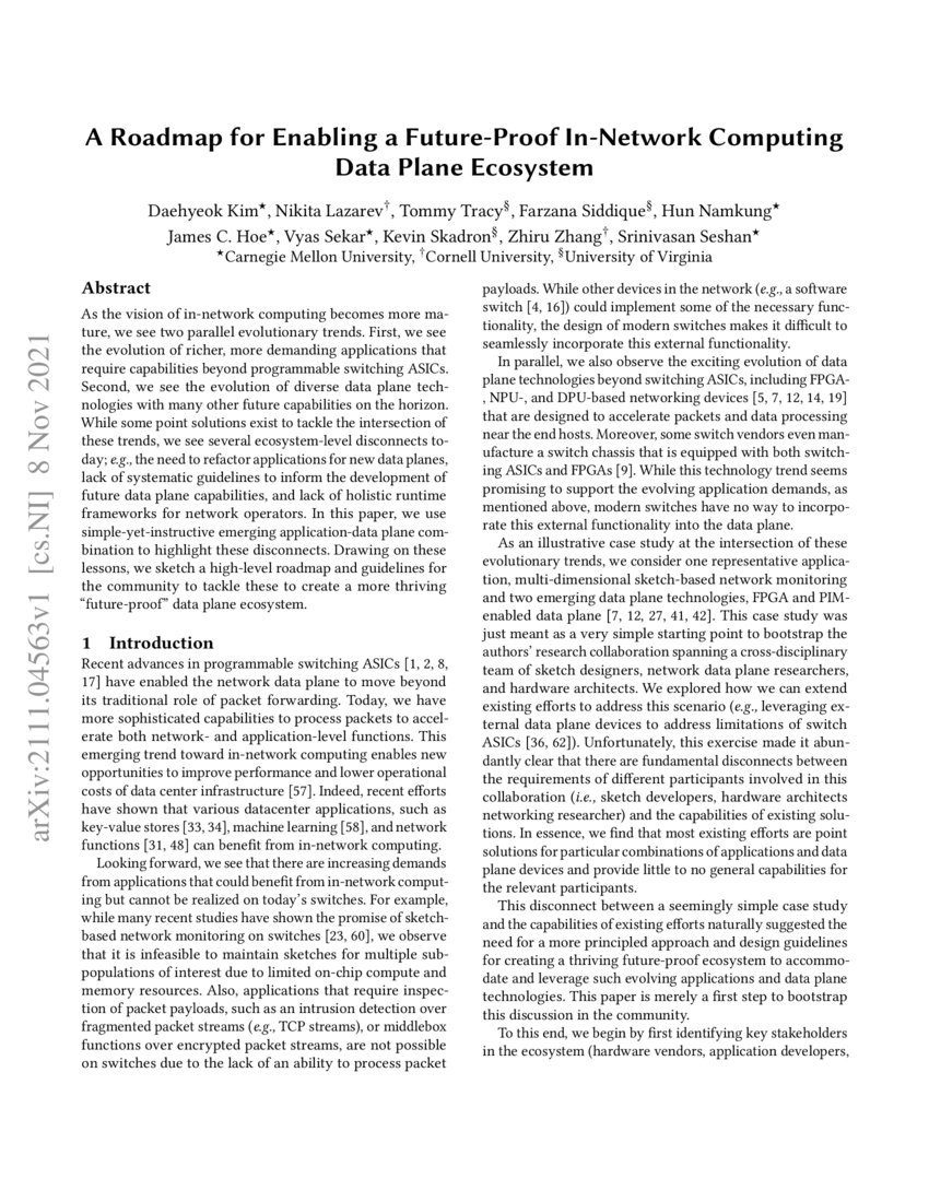 A Roadmap for Enabling a Future-Proof In-Network Computing Data Plane Ecosystem | DeepAI