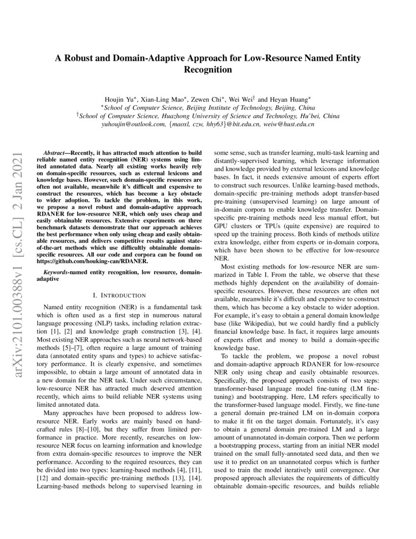 A Robust And Domain Adaptive Approach For Low Resource Named Entity Recognition Deepai