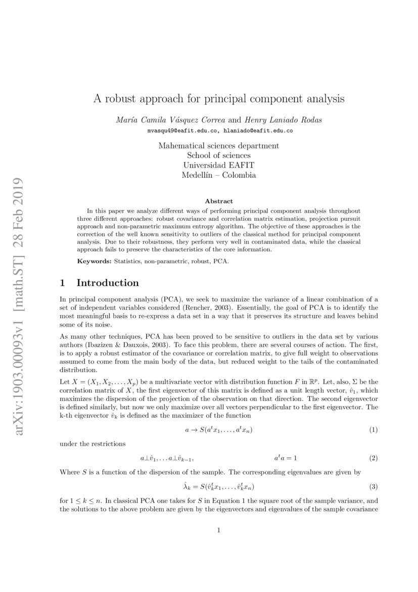 A robust approach for principal component analyisis | DeepAI