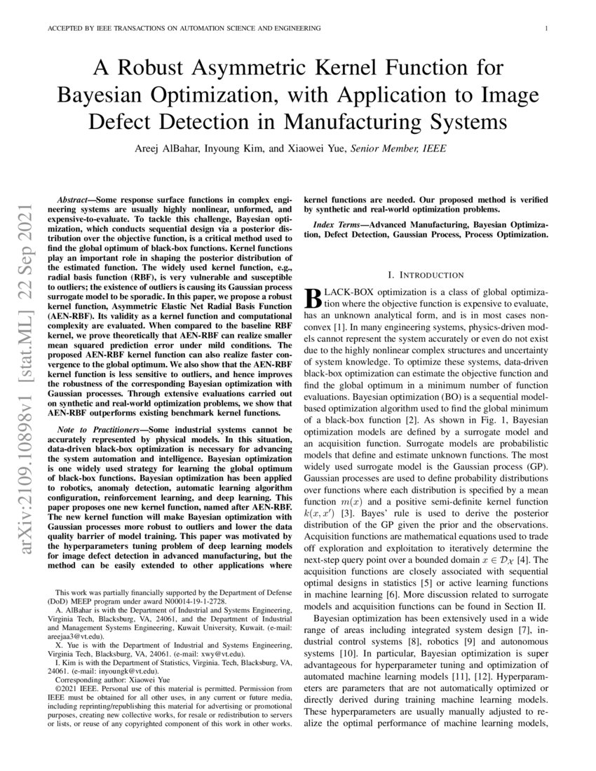 A Robust Asymmetric Kernel Function For Bayesian Optimization With Application To Image Defect