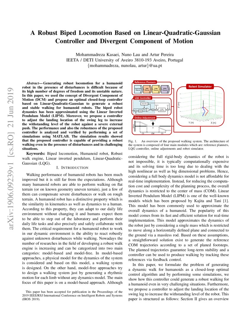 A Robust Biped Locomotion Based On Linear Quadratic Gaussian Controller And Divergent Component