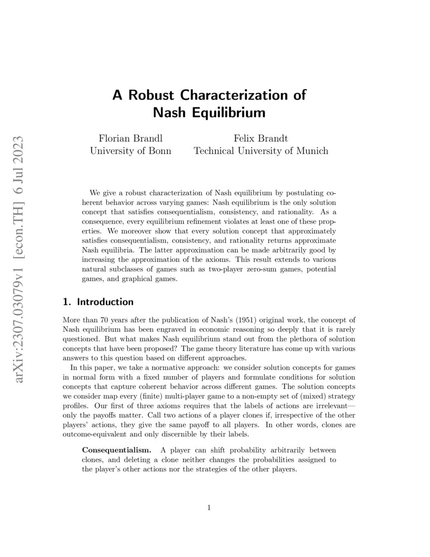 A Robust Characterization of Nash Equilibrium | DeepAI A Robust Characterization of Nash Equilibrium | DeepAI