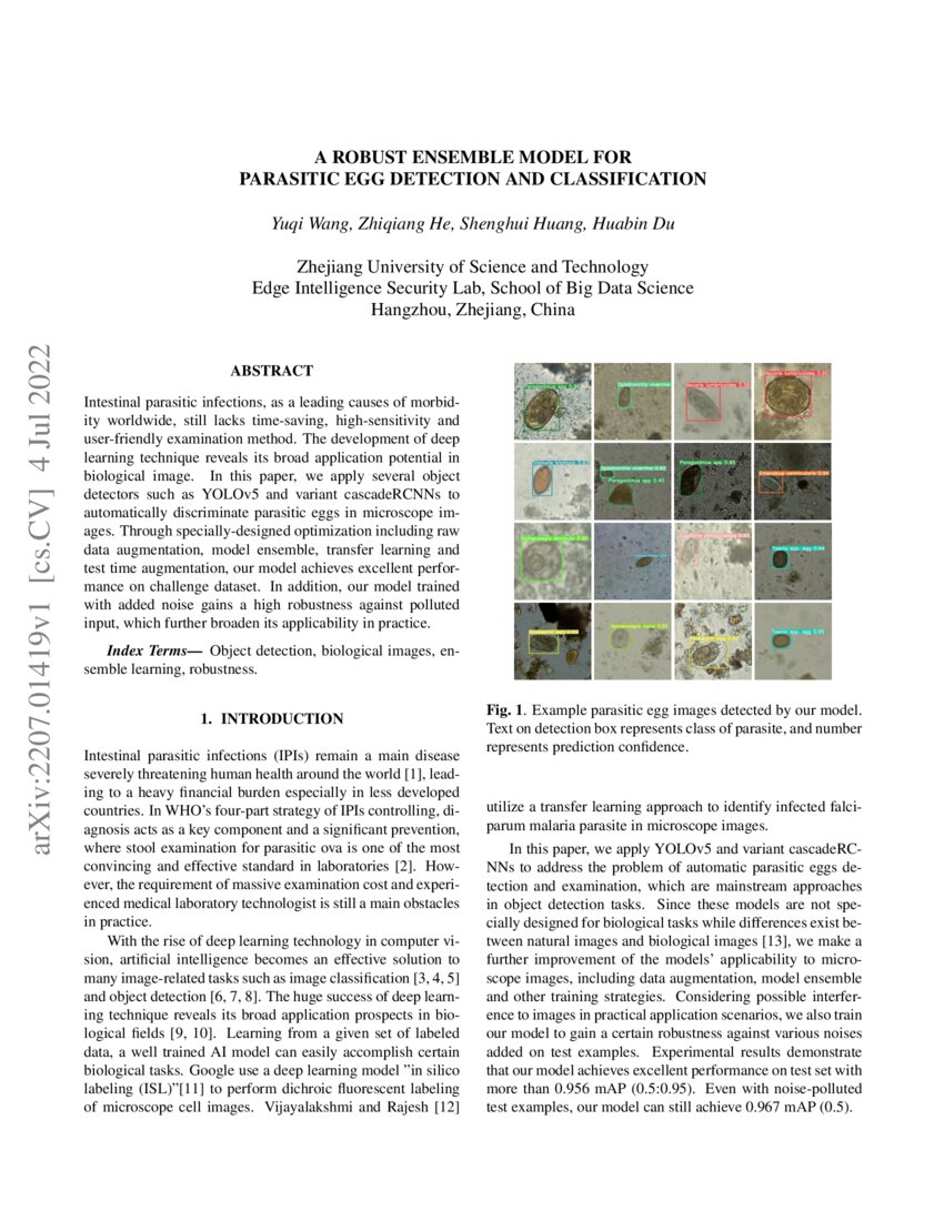 A Robust Ensemble Model For Patasitic Egg Detection And Classification Deepai