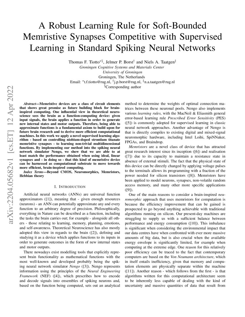 A Robust Learning Rule for Soft-Bounded Memristive Synapses Competitive with Supervised Learning ...
