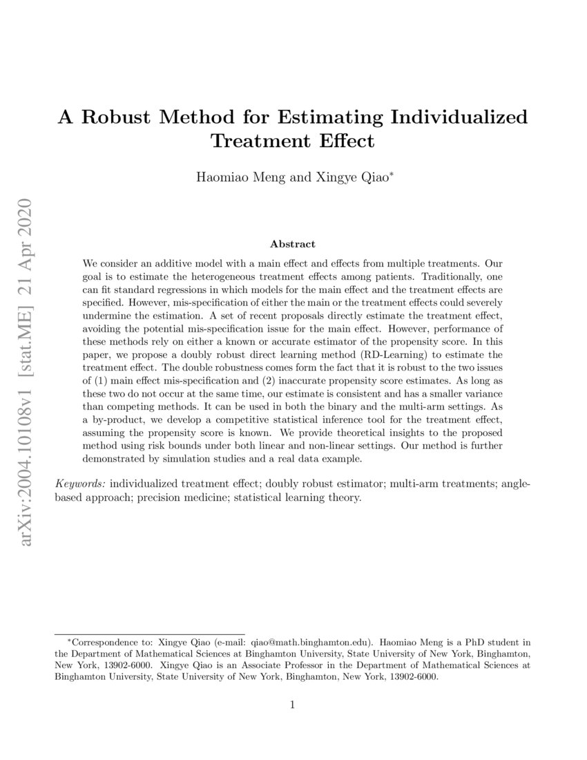 A Robust Method for Estimating Individualized Treatment Effect | DeepAI