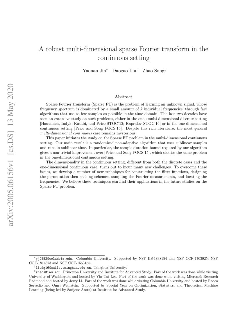 A Robust Multi Dimensional Sparse Fourier Transform In The Continuous Setting Deepai