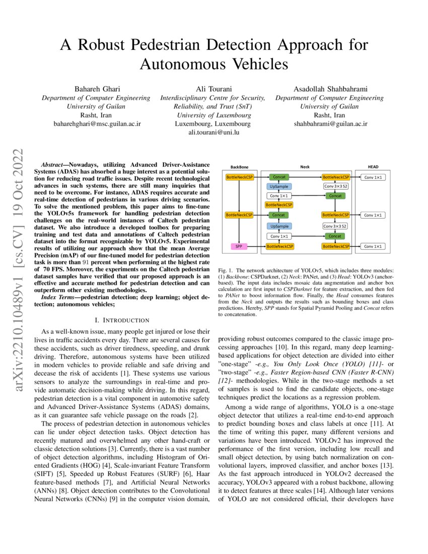 A Robust Pedestrian Detection Approach For Autonomous Vehicles Deepai