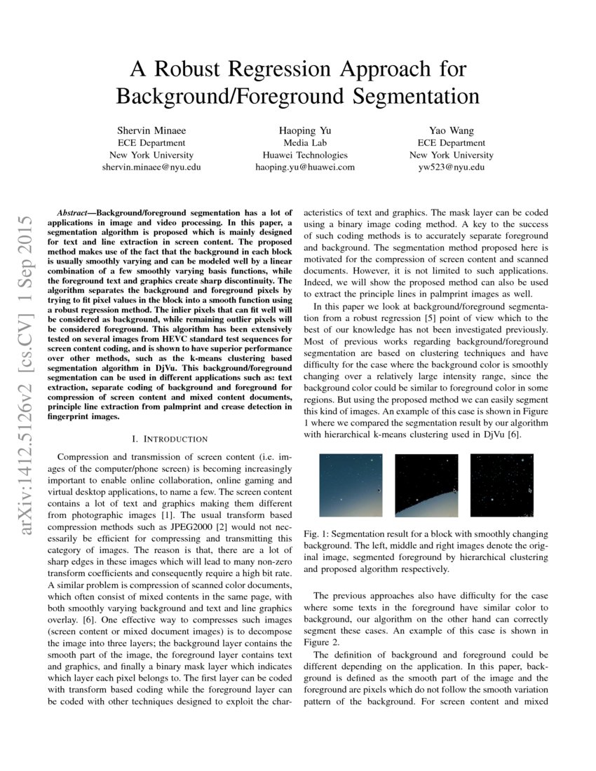 A Robust Regression Approach For Background Foreground Segmentation Deepai