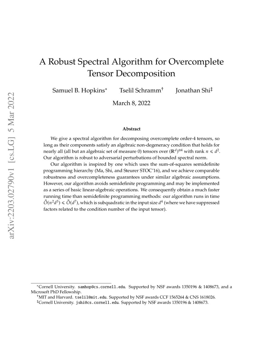 A Robust Spectral Algorithm For Overcomplete Tensor Decomposition Deepai
