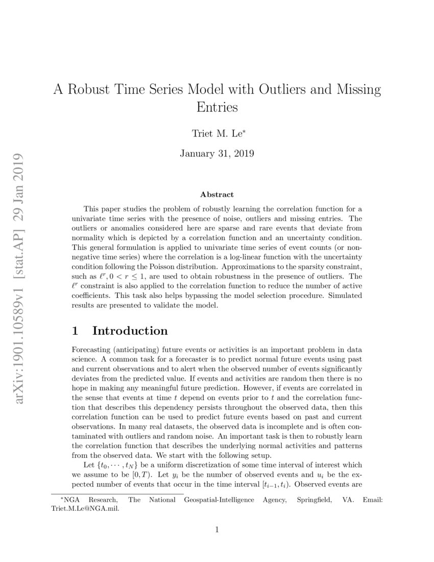 A Robust Time Series Model With Outliers And Missing Entries Deepai