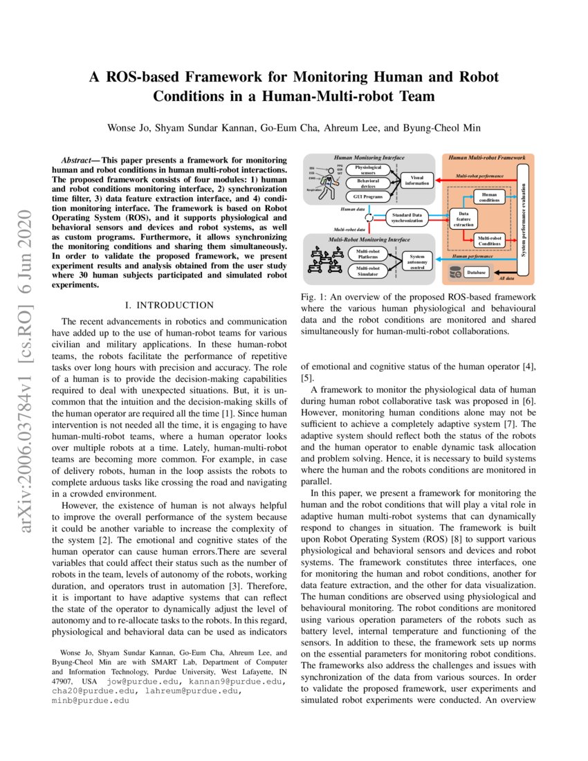 A ROS-based Framework for Monitoring Human and Robot Conditions in a Human-Multi-robot Team | DeepAI