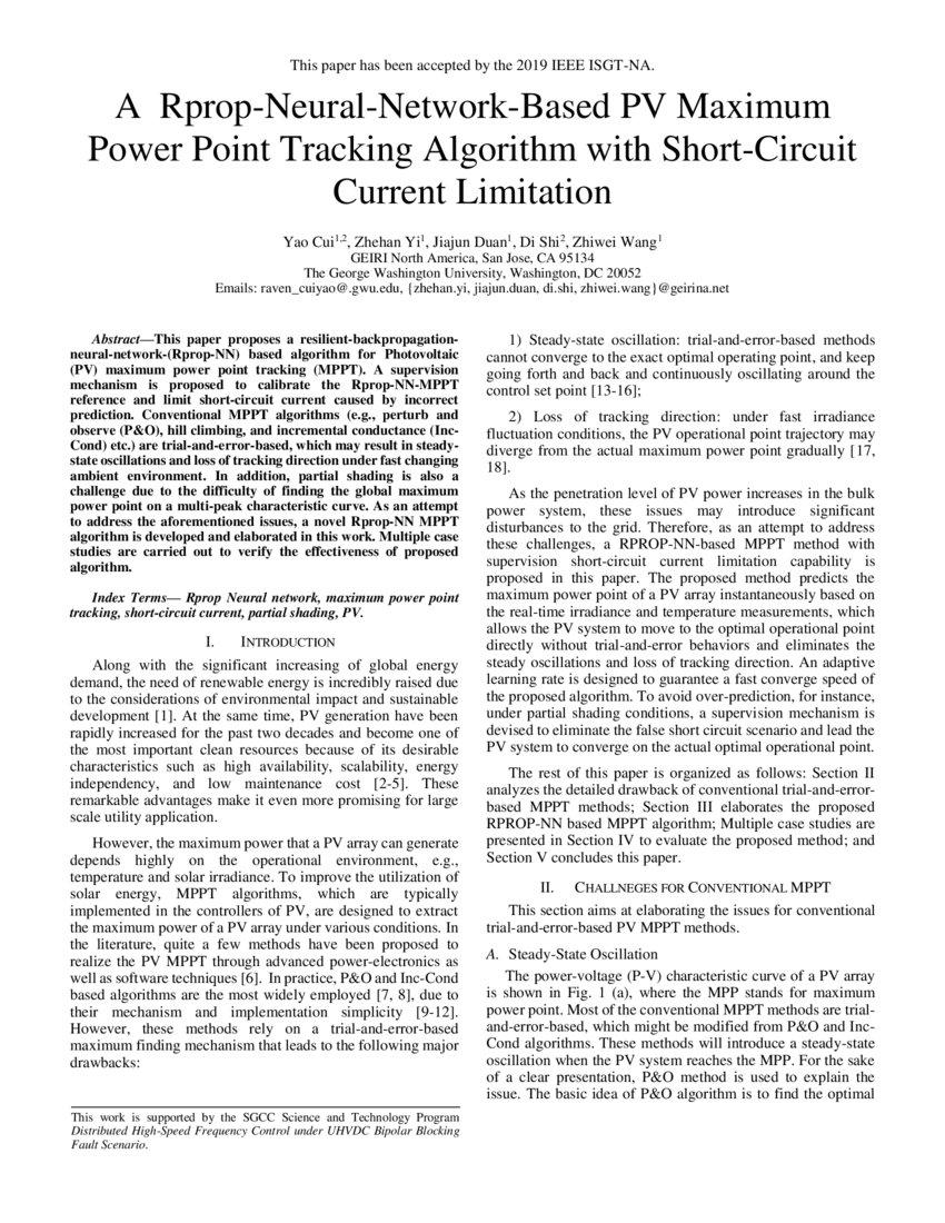 A Rprop-Neural-Network-Based PV Maximum Power Point Tracking Algorithm ... A Rprop-Neural-Network-Based PV Maximum Power Point Tracking Algorithm ...