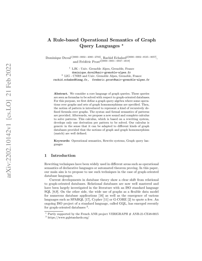 A Rule-based Operational Semantics of Graph Query Languages | DeepAI