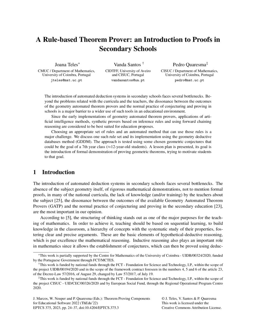 A Rule Based Theorem Prover: an Introduction to Proofs in Secondary Schools | DeepAI
